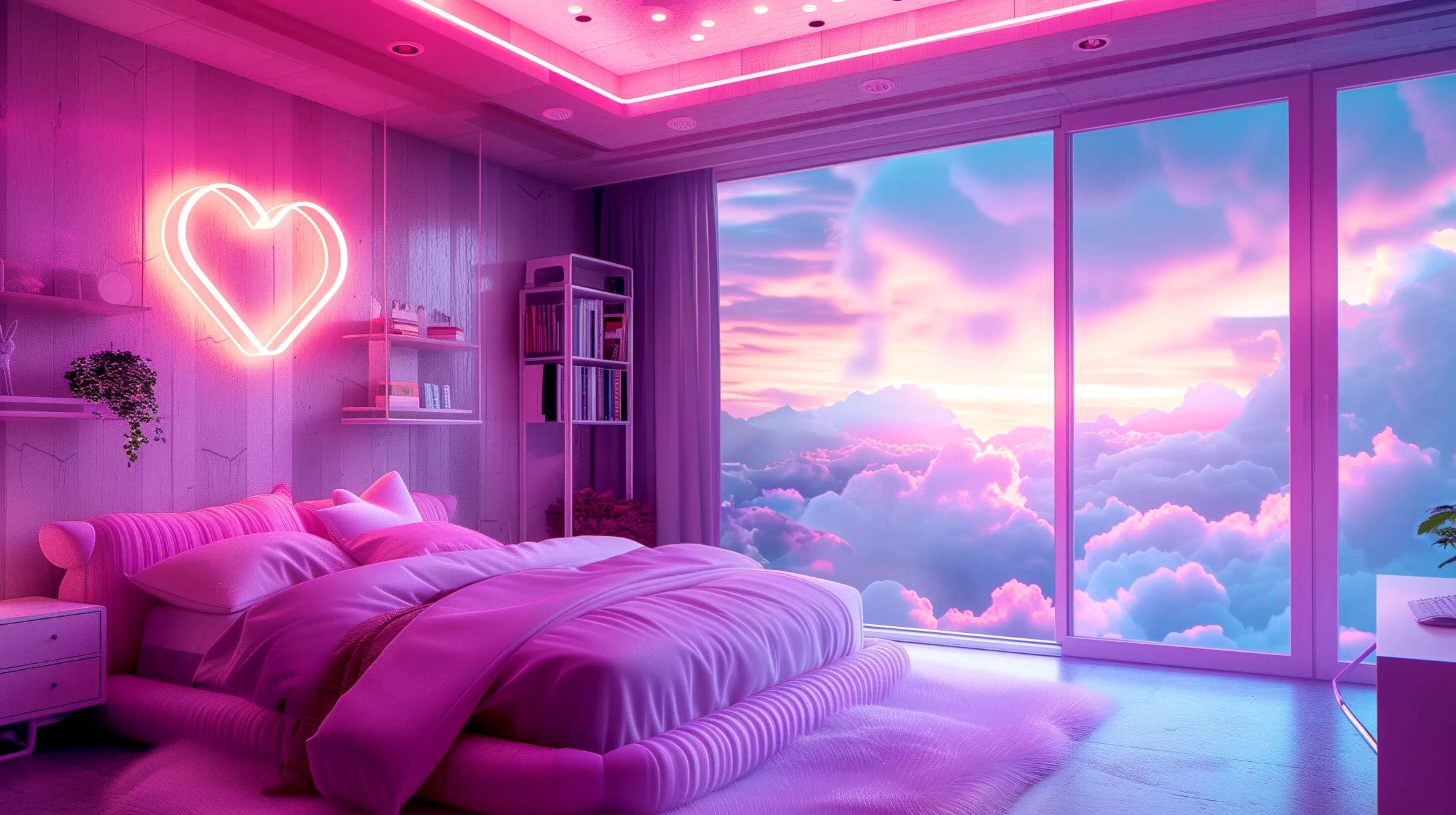 Charming Vtuber/twitch Background: Stylish Bedroom Bathed in Pink and ...