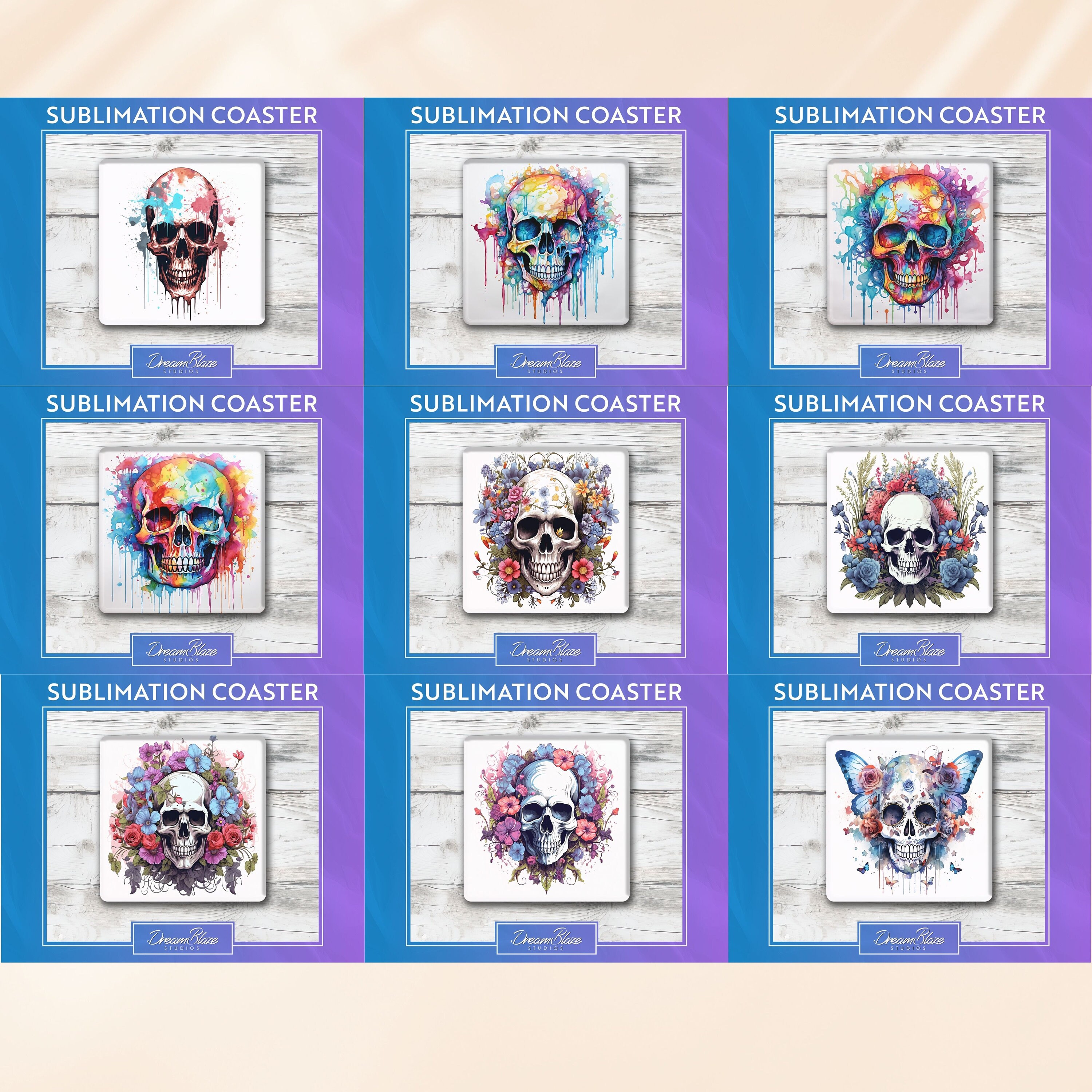 Skull Square Coaster PNG Square Coaster PNG Bundle Square - Etsy