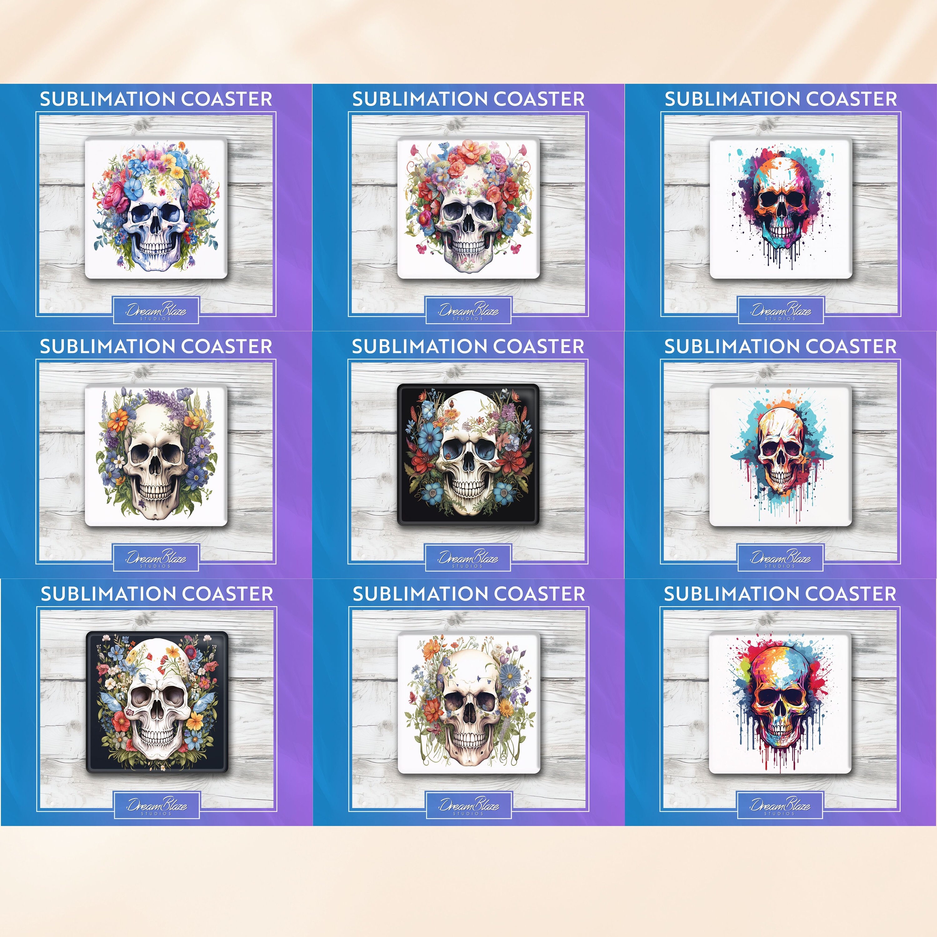 Skull Square Coaster PNG Square Coaster PNG Bundle Square - Etsy