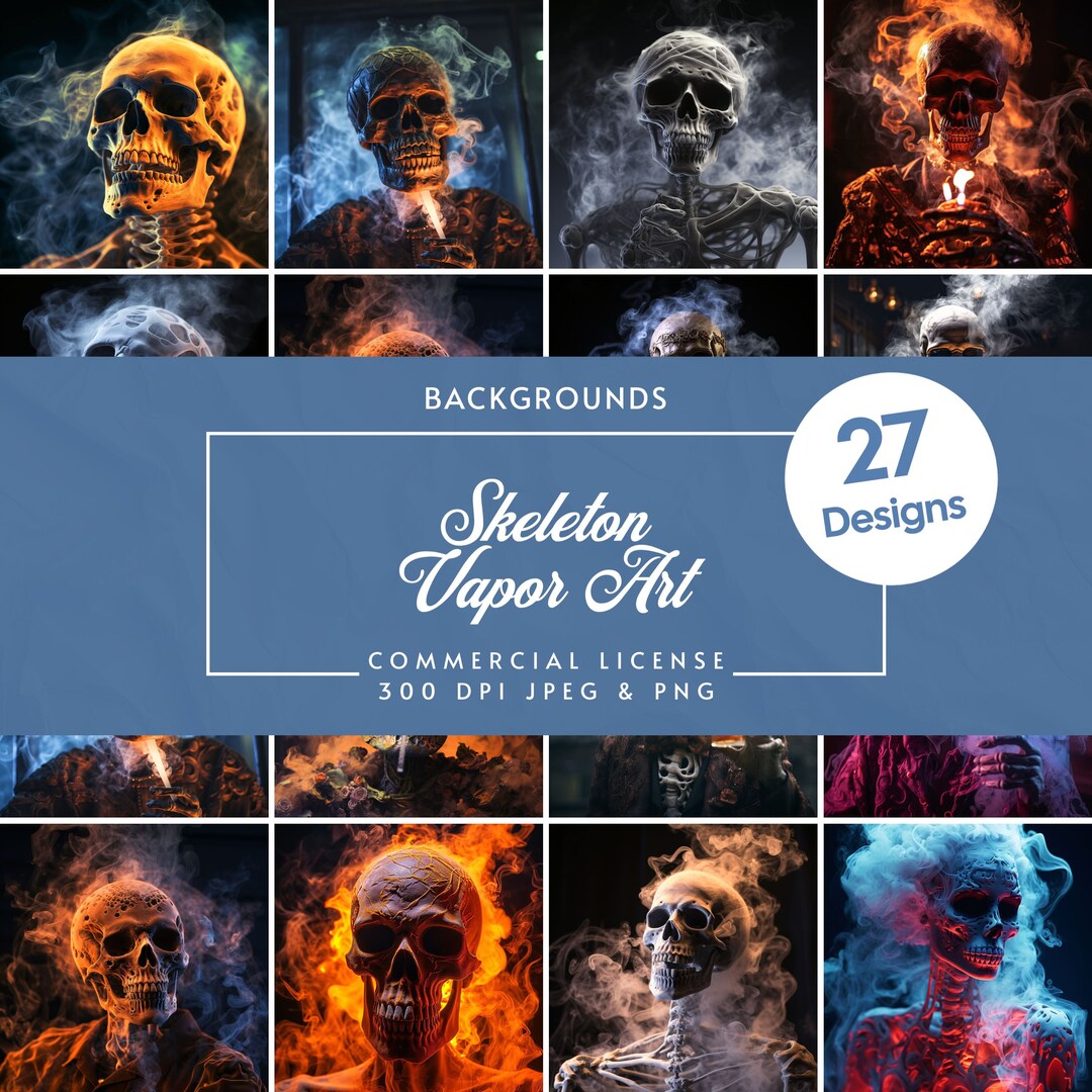 Vapor Art Halloween Skeleton Background SVG PNG JPEG Wall - Etsy
