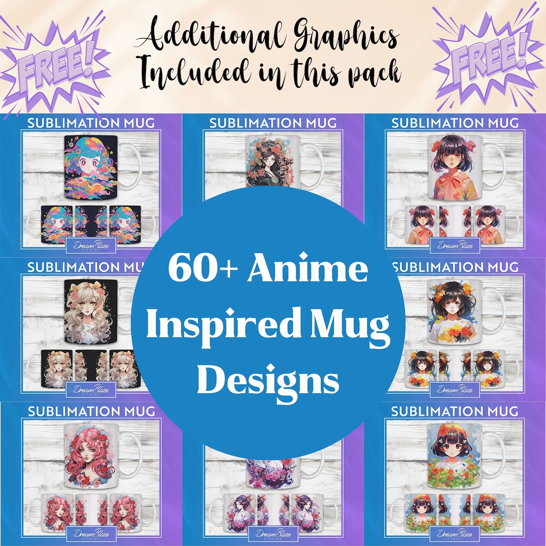 Anime Mug Sublimation Bundle PNG, Mug PNG Bundle, Mug Sublimation ...