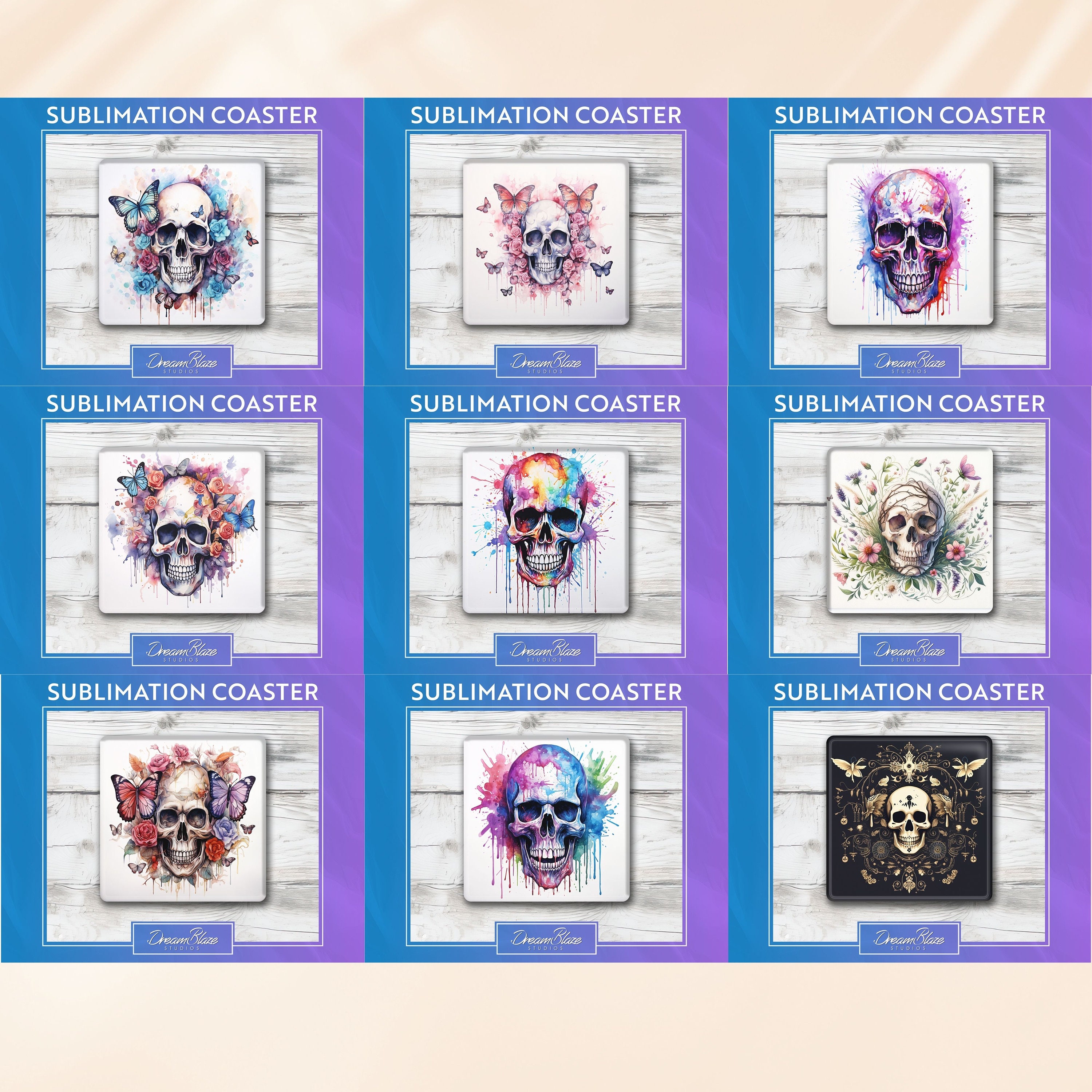 Skull Square Coaster PNG Square Coaster PNG Bundle Square - Etsy