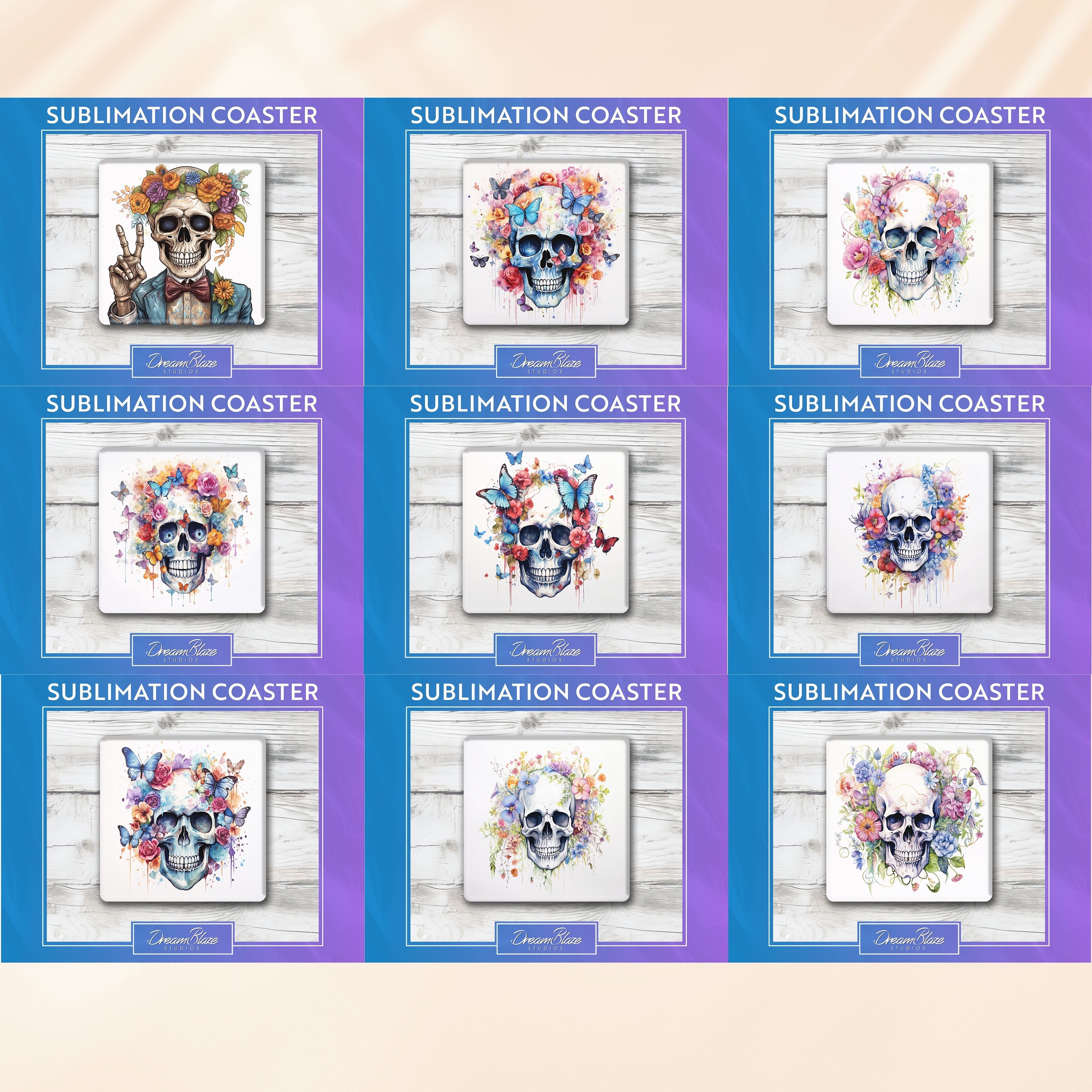 Skull Square Coaster PNG Square Coaster PNG Bundle Square - Etsy