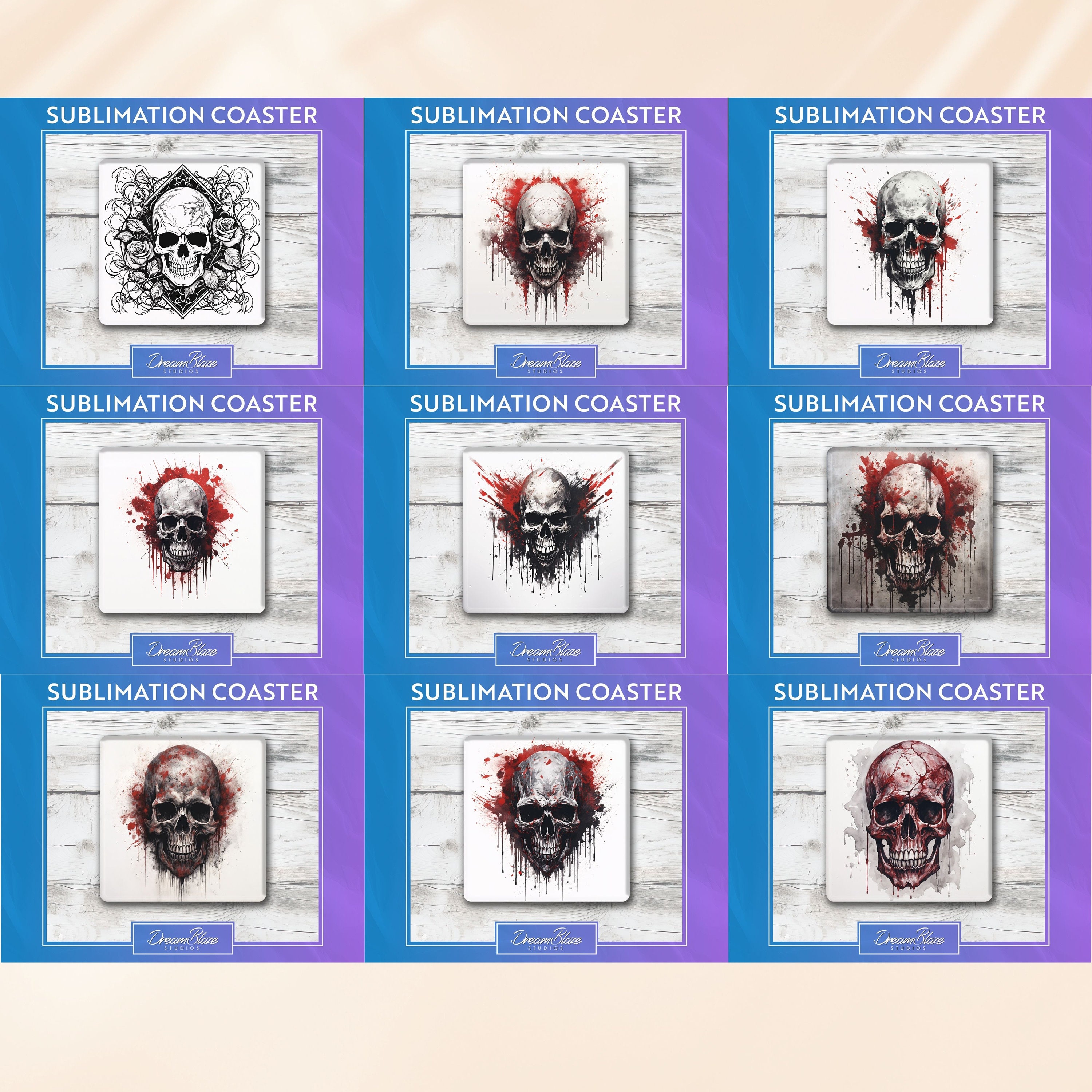 Skull Square Coaster PNG Square Coaster PNG Bundle Square - Etsy