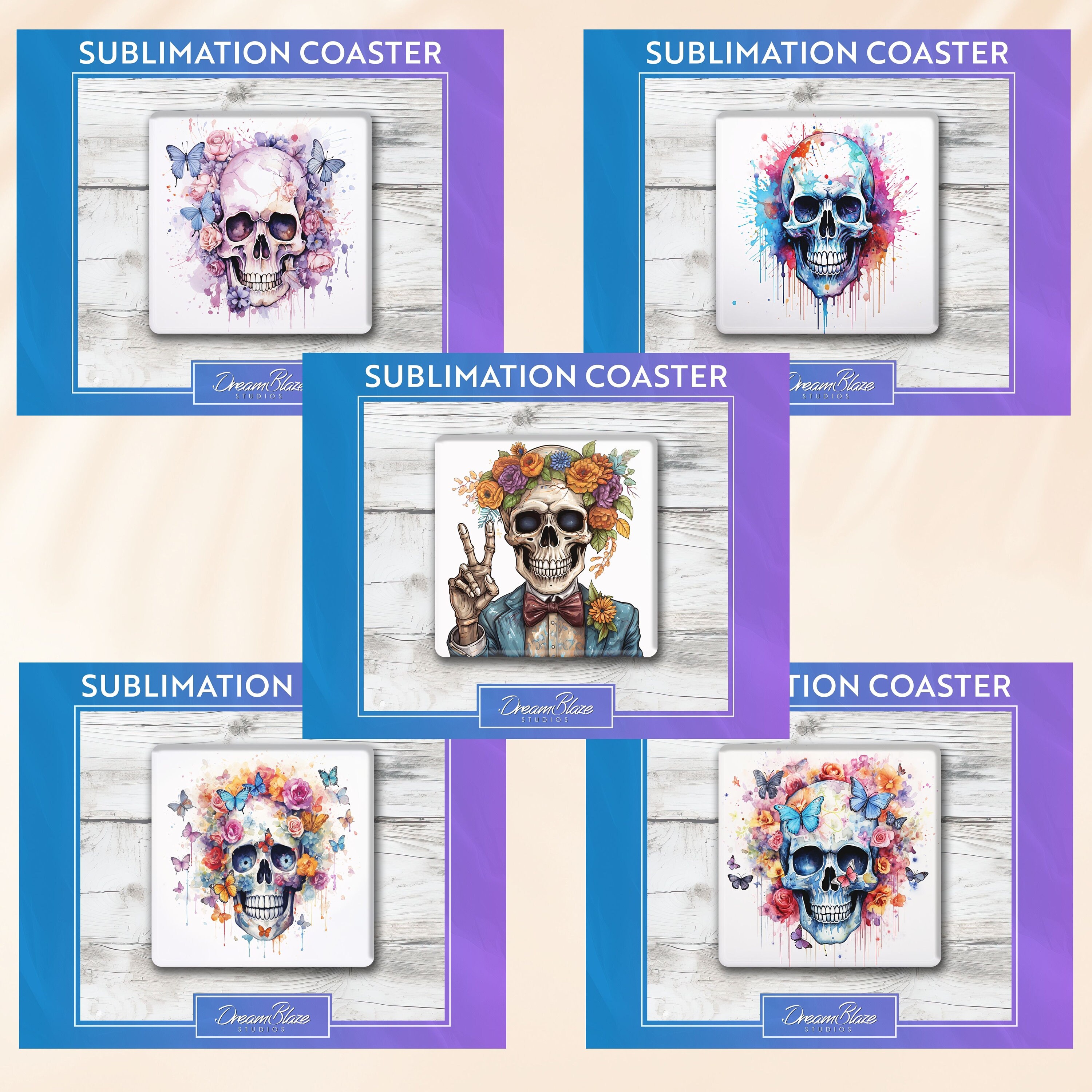 Skull Square Coaster PNG Square Coaster PNG Bundle Square - Etsy