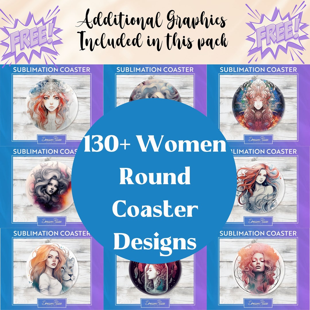 Fantasy Women Round Coaster Sublimation Bundle PNG, Round Coaster ...