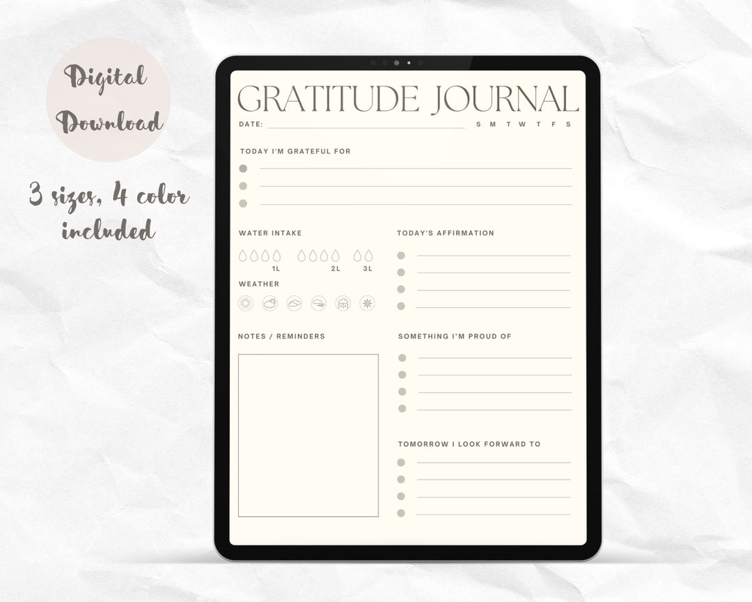 Printable Gratitude Journal, Daily Gratitude Pages, Daily Reflection ...