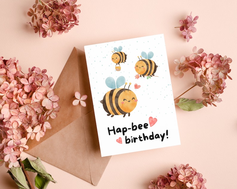 Printable Cute Hap-bee Birthday Cardbirthday Digital - Etsy