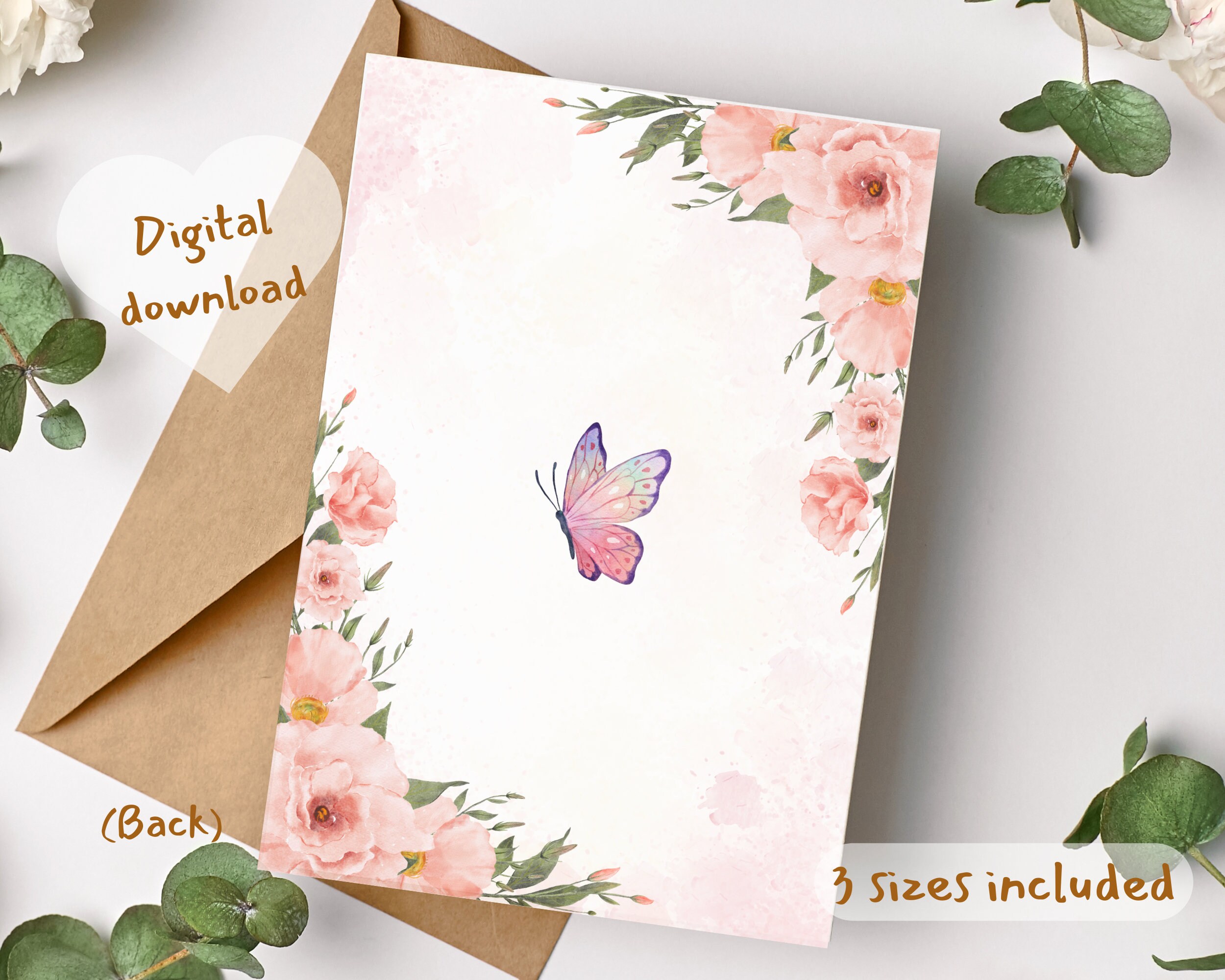 Printable Pink Watercolor Flowers Happy Birthday Cardbirthday Etsy