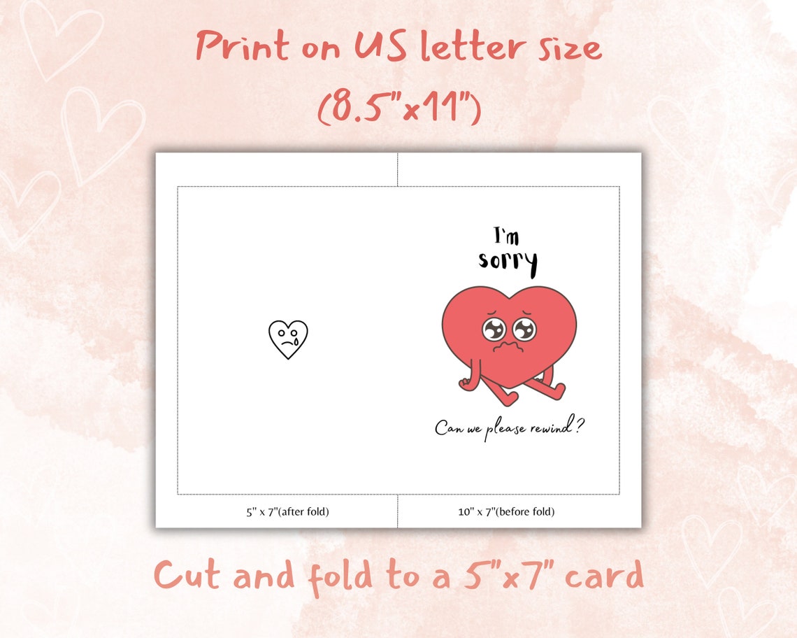 I'm Sorry Card, Printable Sincere Apology Card, Sad Cute Feeling Guilty ...