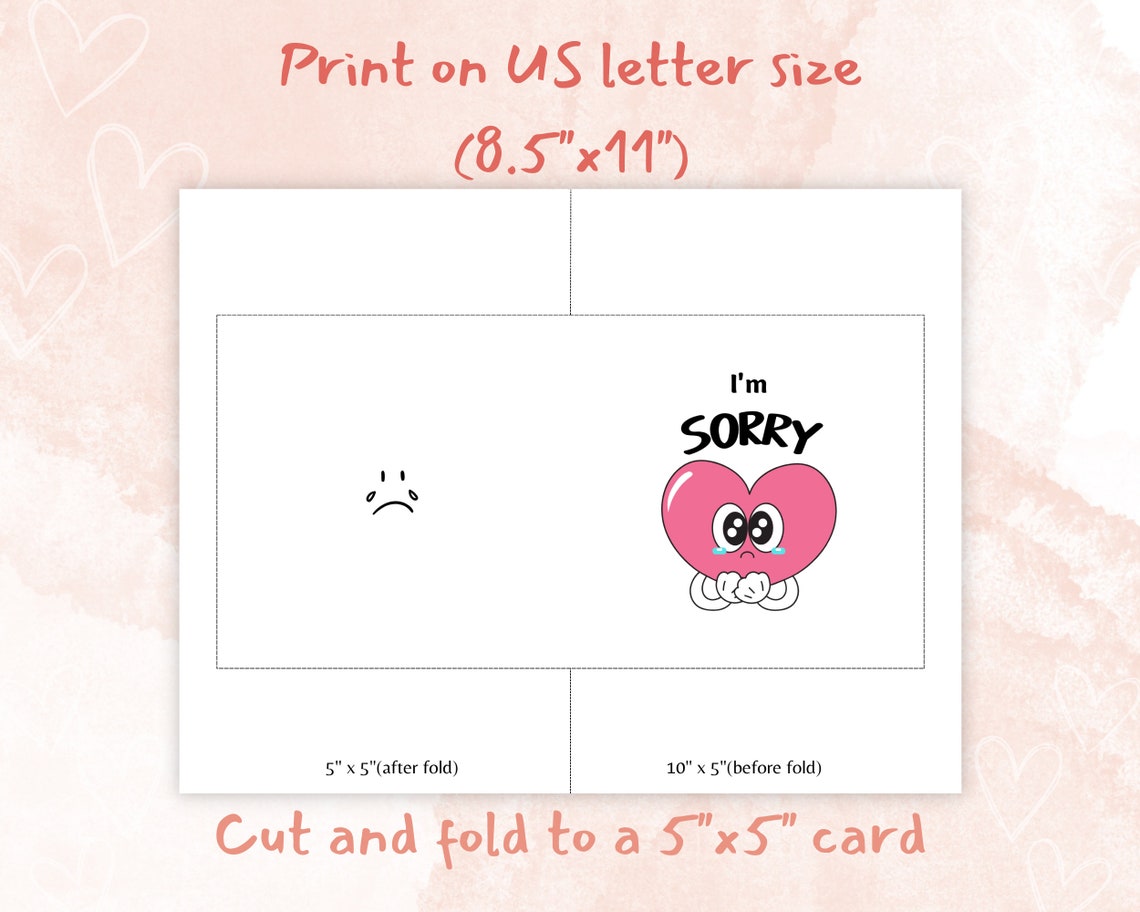 I'm Sorry Card, Printable Sincere Apology Card, Sad Cute Feeling Guilty ...