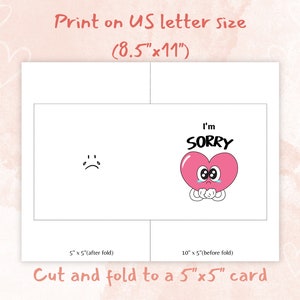 I'm Sorry Card, Printable Sincere Apology Card, Sad Cute Feeling Guilty ...