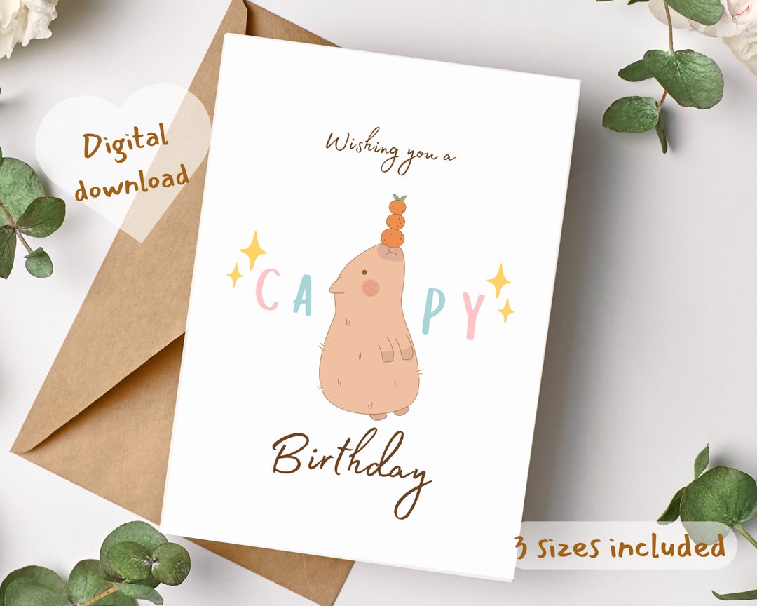 Printable Wishing You a CAPY Birthday Card,pastel Capybara Birthday ...