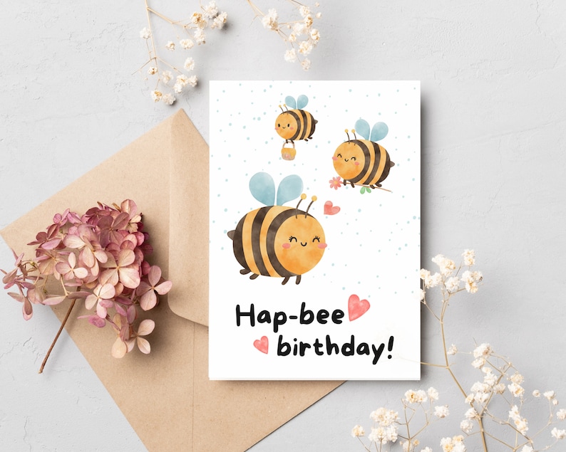 Printable Cute Hap-bee Birthday Cardbirthday Digital - Etsy