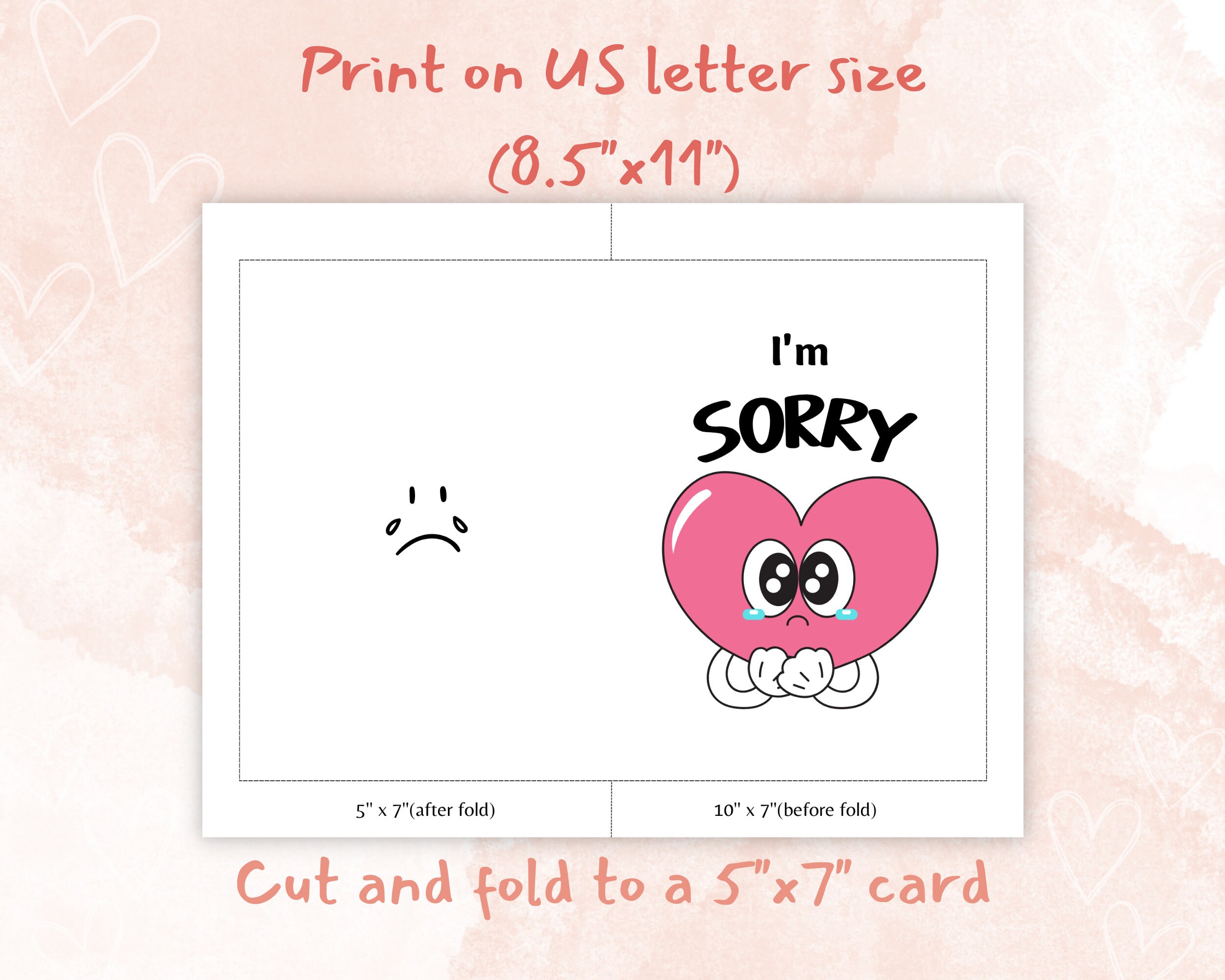 I'm Sorry Card, Printable Sincere Apology Card, Sad Cute Feeling Guilty ...