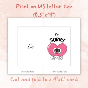 I'm Sorry Card, Printable Sincere Apology Card, Sad Cute Feeling Guilty ...