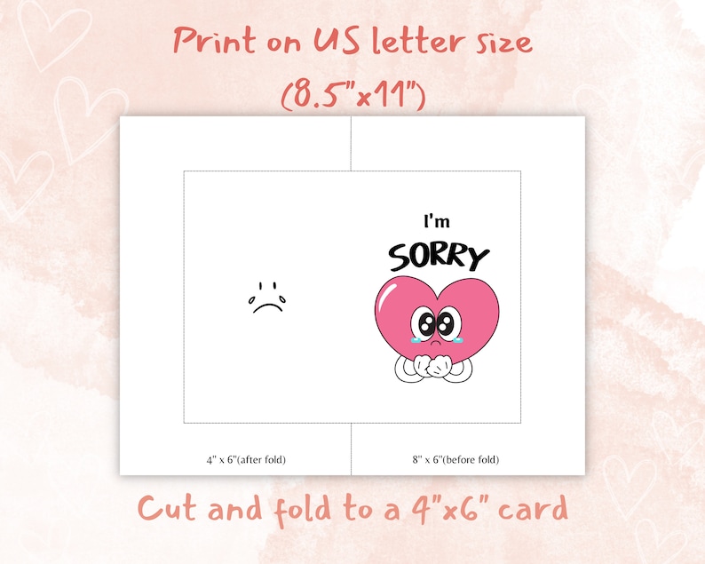 I'm Sorry Card, Printable Sincere Apology Card, Sad Cute Feeling Guilty ...