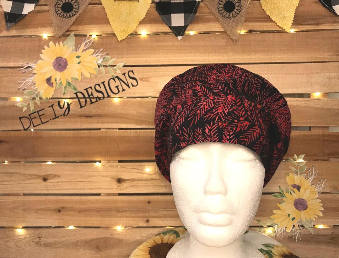 Black and Red Scrub Cap. Womens Scrub Cap. Euro Style. Surgical Cap. O ...