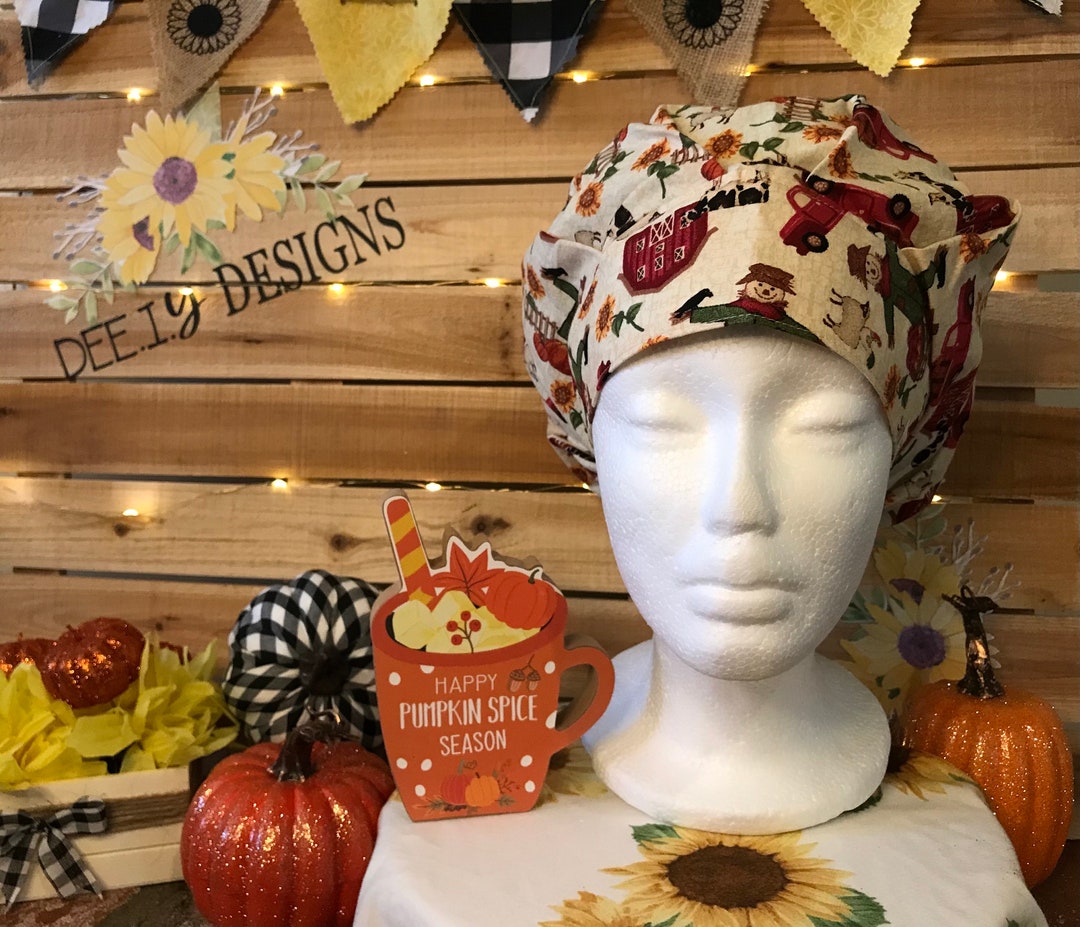 Scarecrow Fall Scrub Hat! Womens Scrub Hat!bouffant Style. Surgical Cap ...