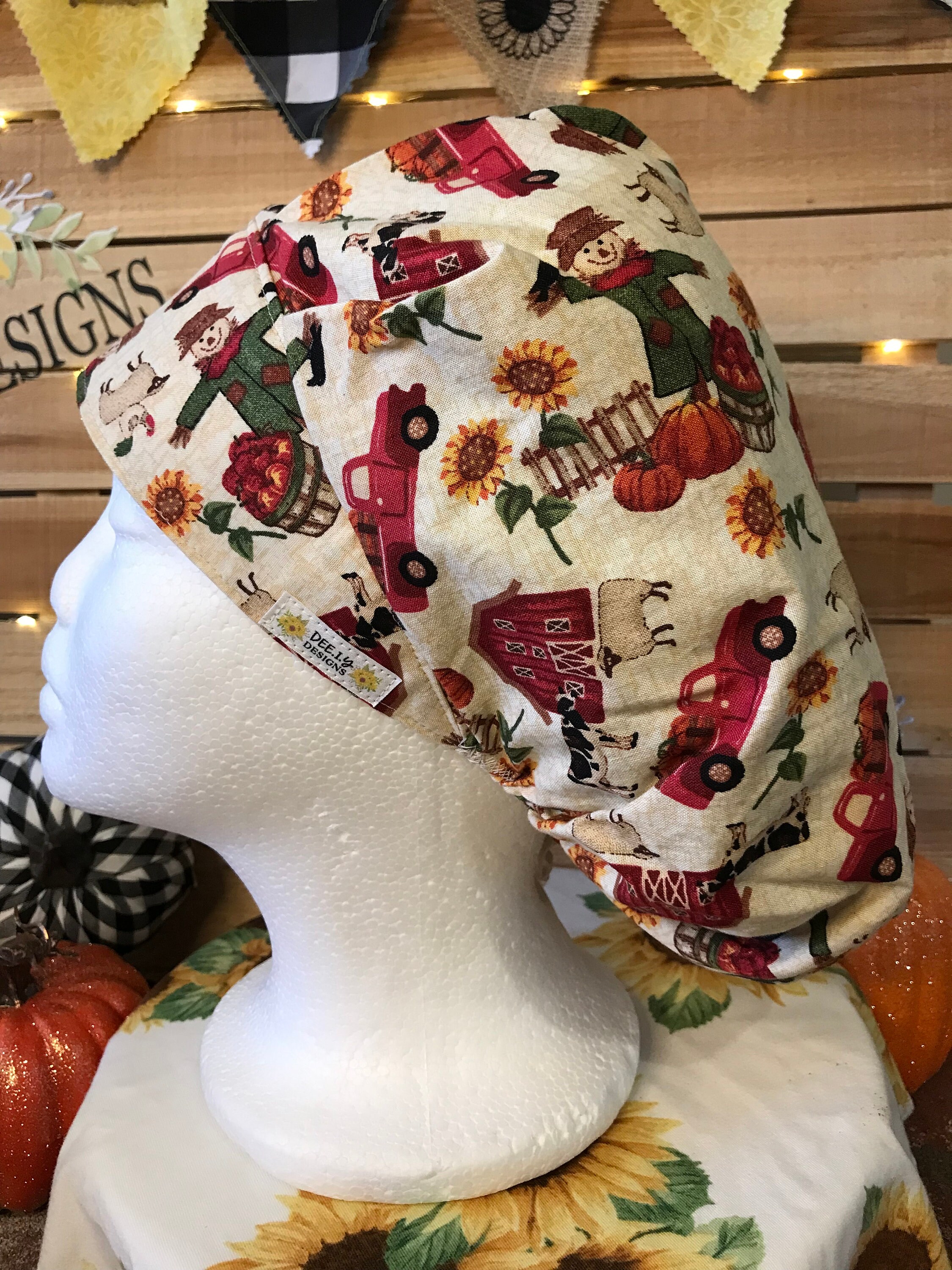 Scarecrow Fall Scrub Hat Womens Scrub Hatbouffant Style. Surgical Cap ...
