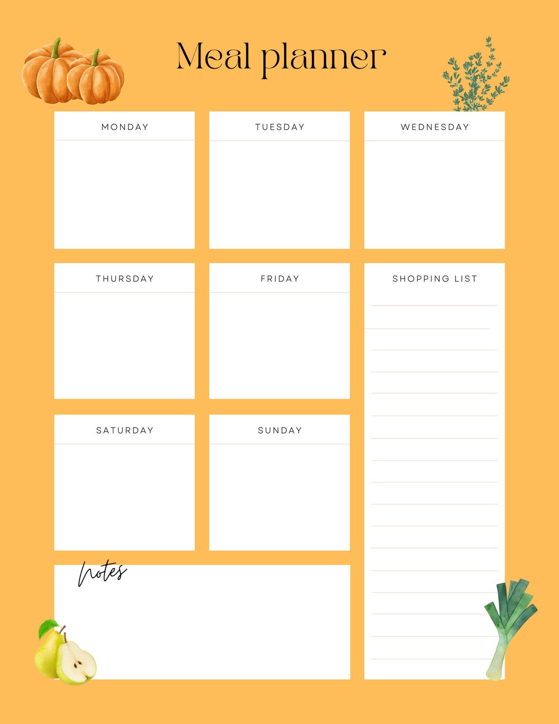 Weekly Meal Planner - Fall - Etsy