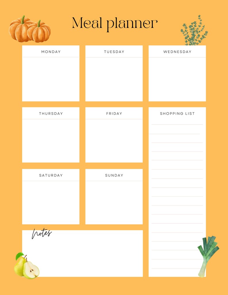 Weekly Meal Planner - Fall - Etsy