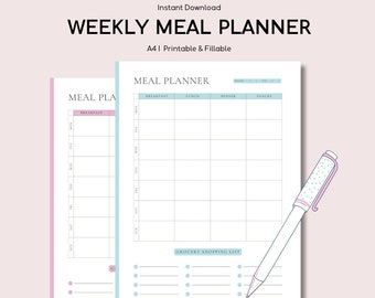 Weekly Meal Planner Food Planner Printable Meal Planner Food Diary Meal ...