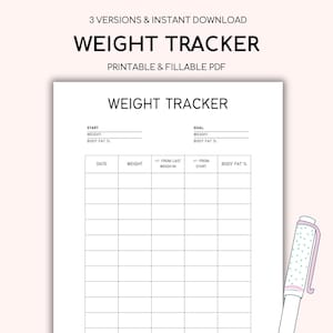 Printable Weight Tracker, Weight Loss Tracker Template, Weight Tracker ...