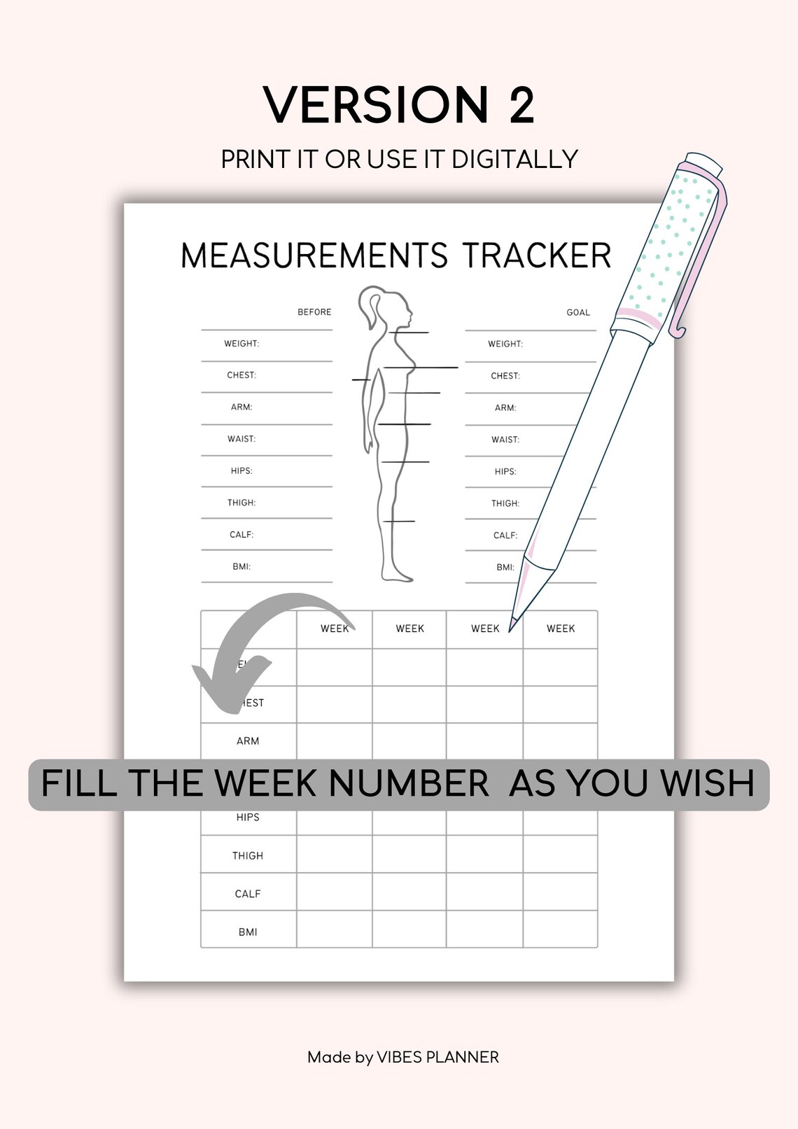 Printable Body Measurements Tracker - Etsy