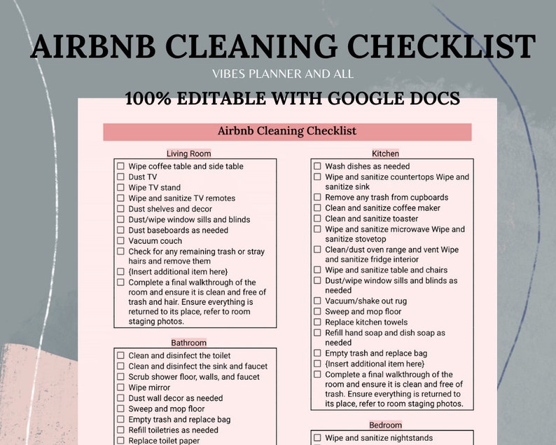 Airbnb Cleaning Checklist Editable - Etsy