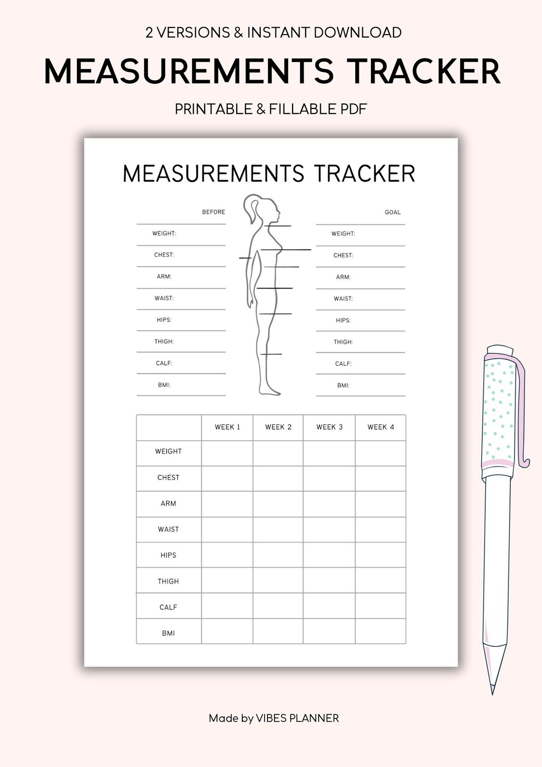 Printable Body Measurements Tracker - Etsy