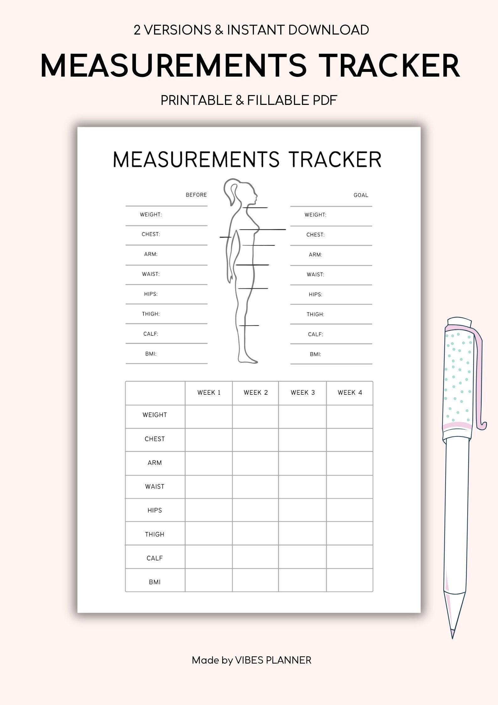 Printable Body Measurements Tracker - Etsy