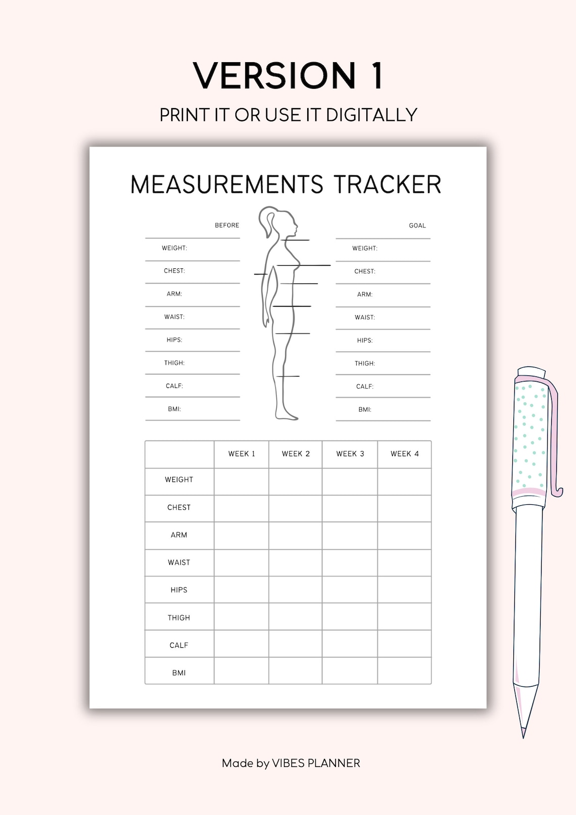 Printable Body Measurements Tracker - Etsy