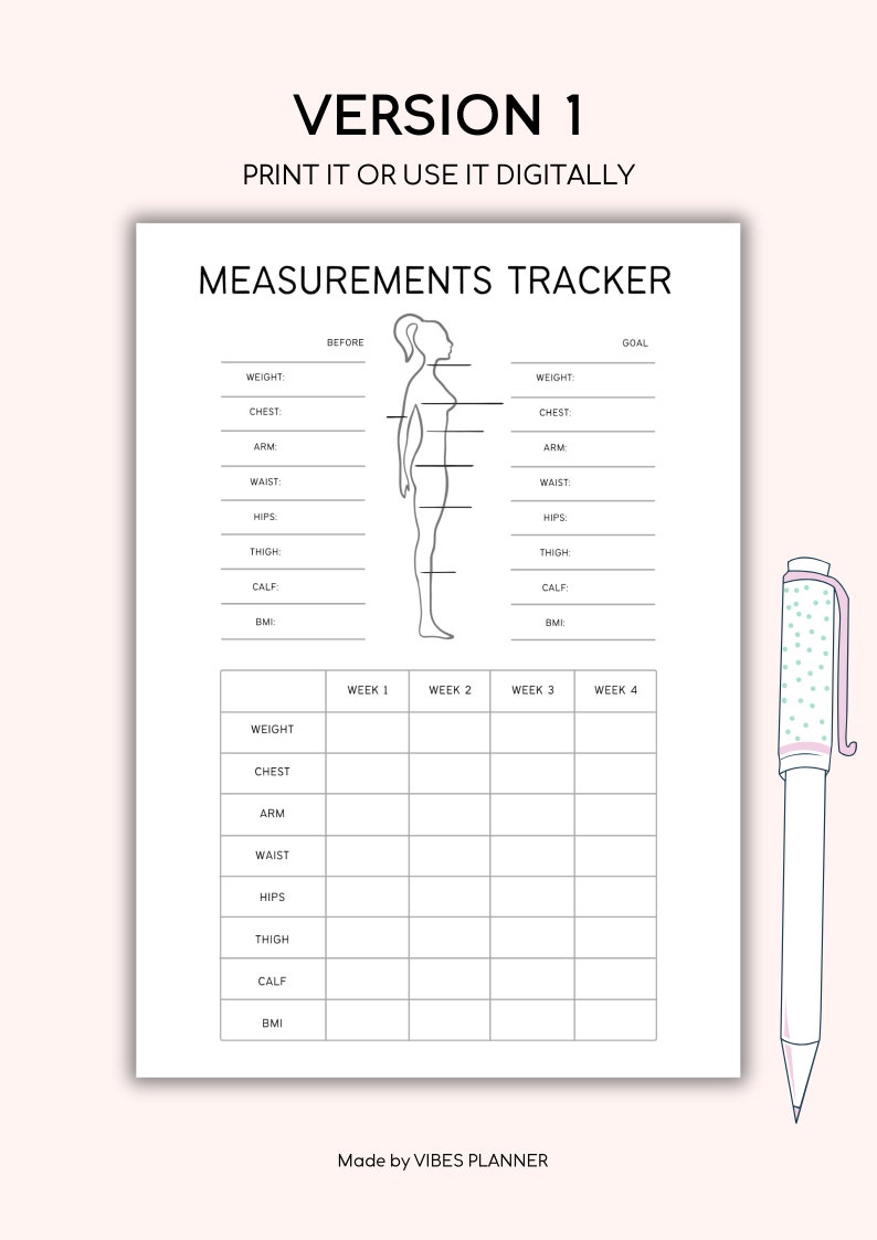 Printable Body Measurements Tracker - Etsy