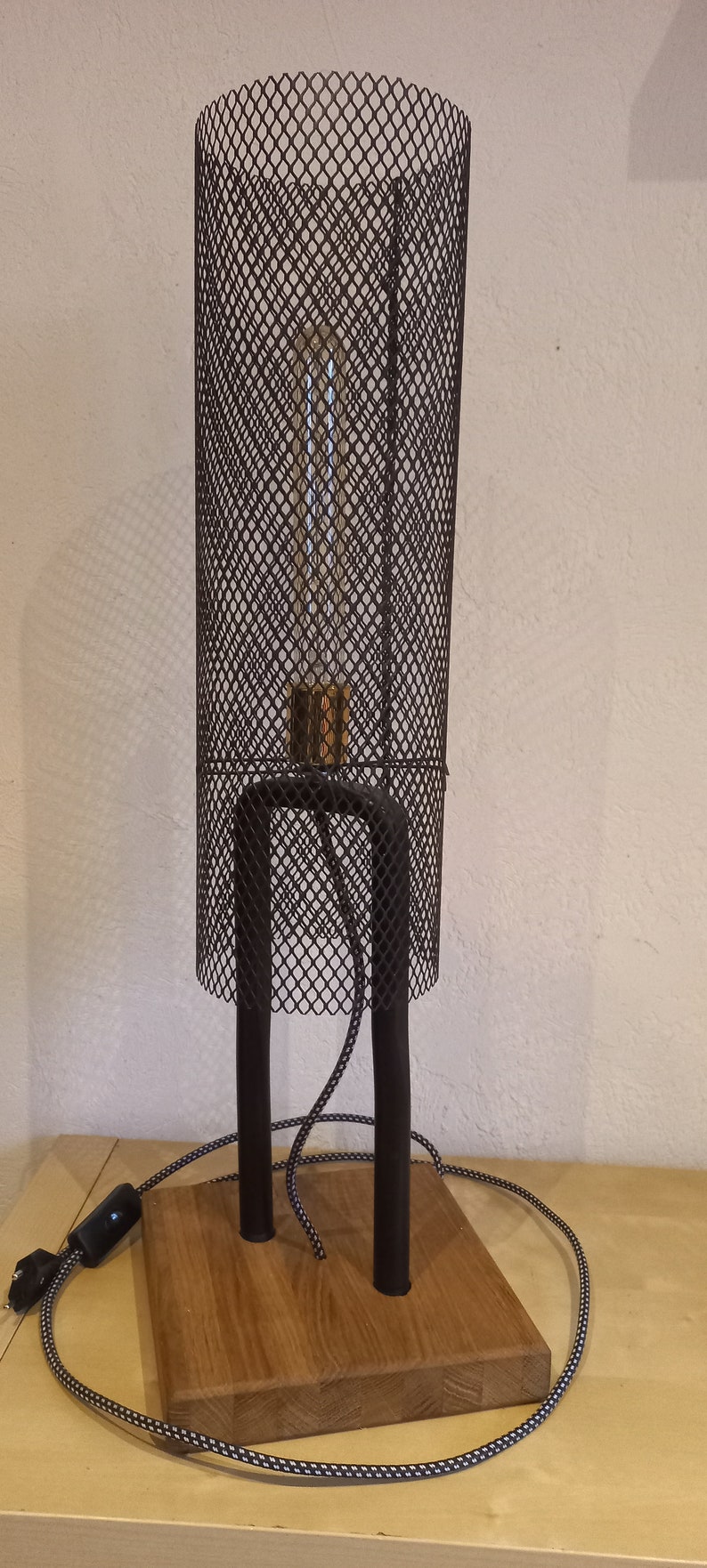 Industrial Style Metal Grid Table Lamp - Etsy