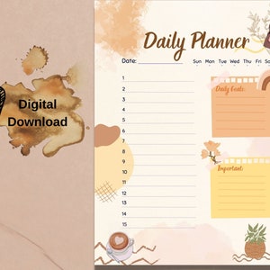 Printable Planner, Coffee-themed Digital Daily Planner, Cozy Daily ...