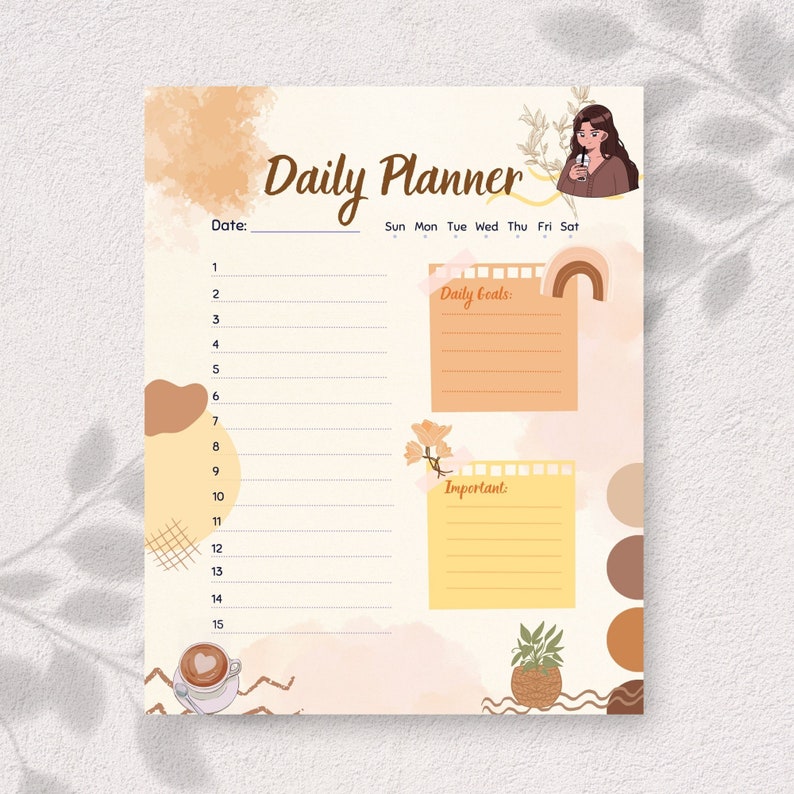 Printable Planner, Coffee-themed Digital Daily Planner, Cozy Daily ...
