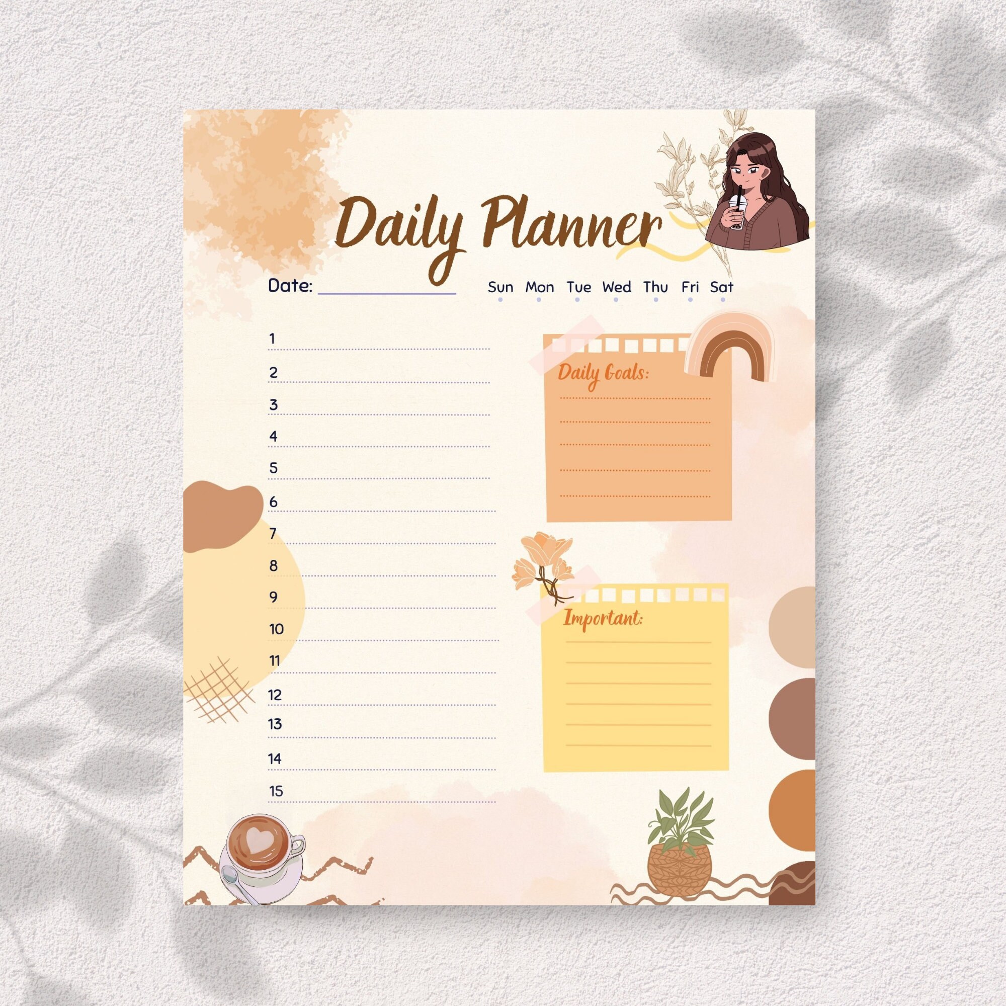 Printable Planner, Coffee-themed Digital Daily Planner, Cozy Daily ...