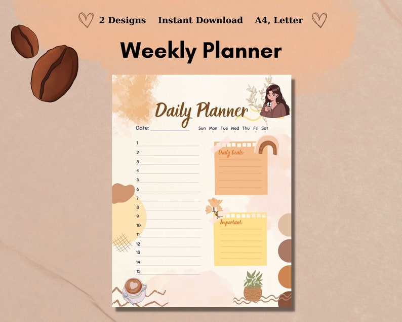 Printable Planner, Coffee-themed Digital Daily Planner, Cozy Daily ...