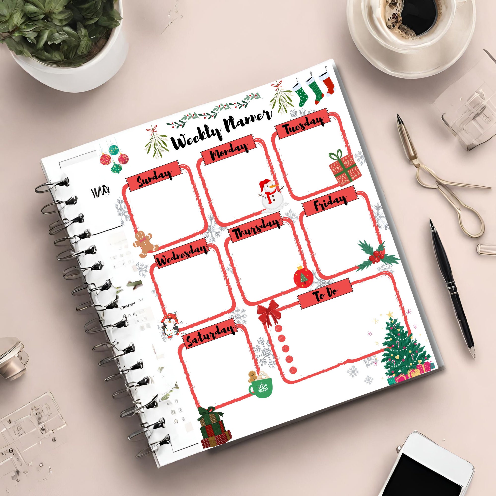 Christmas-themed Printable Weekly Planner - Etsy