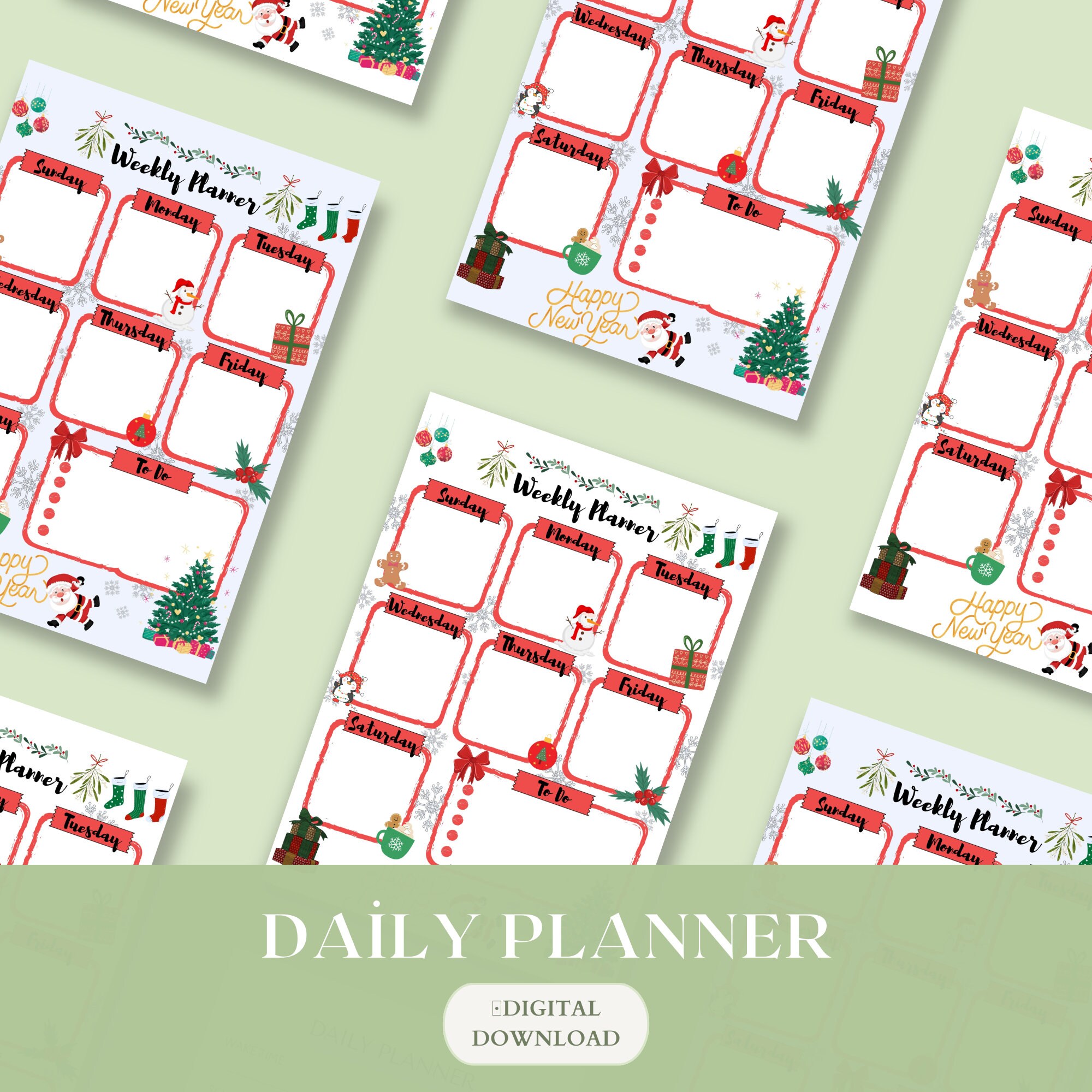 Christmas-themed Printable Weekly Planner - Etsy
