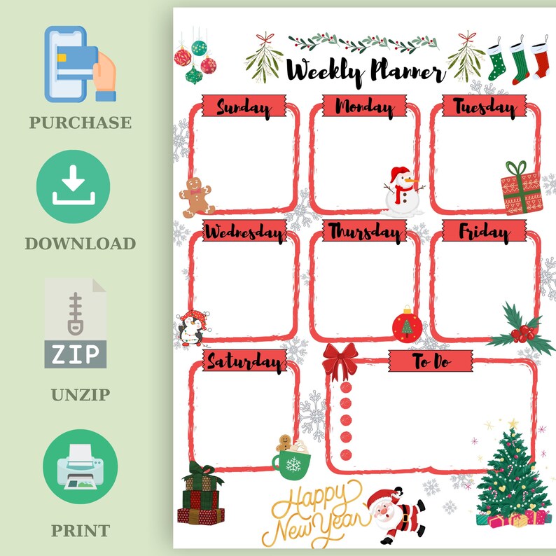 Christmas-themed Printable Weekly Planner - Etsy
