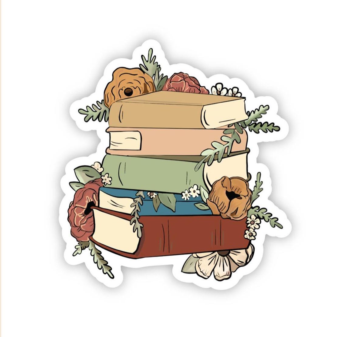 Flowers and Book Stack Sticker - Etsy