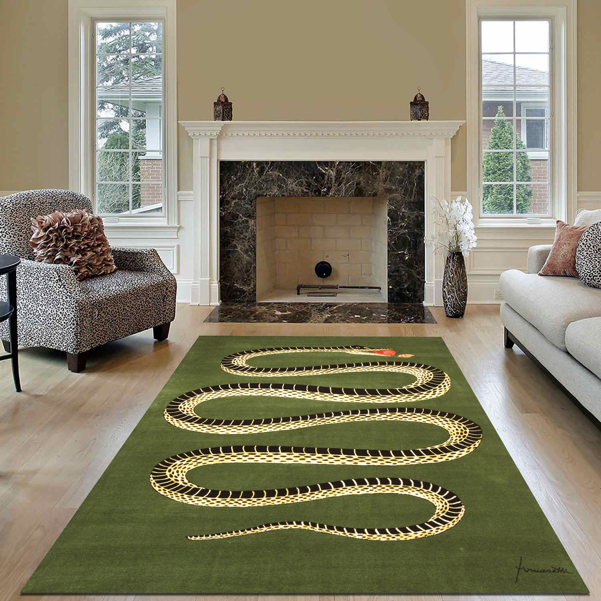 Snake Pattern Rug Rugs, Green Rug, Snake Rug, Animal Rugs, Home Decor ...