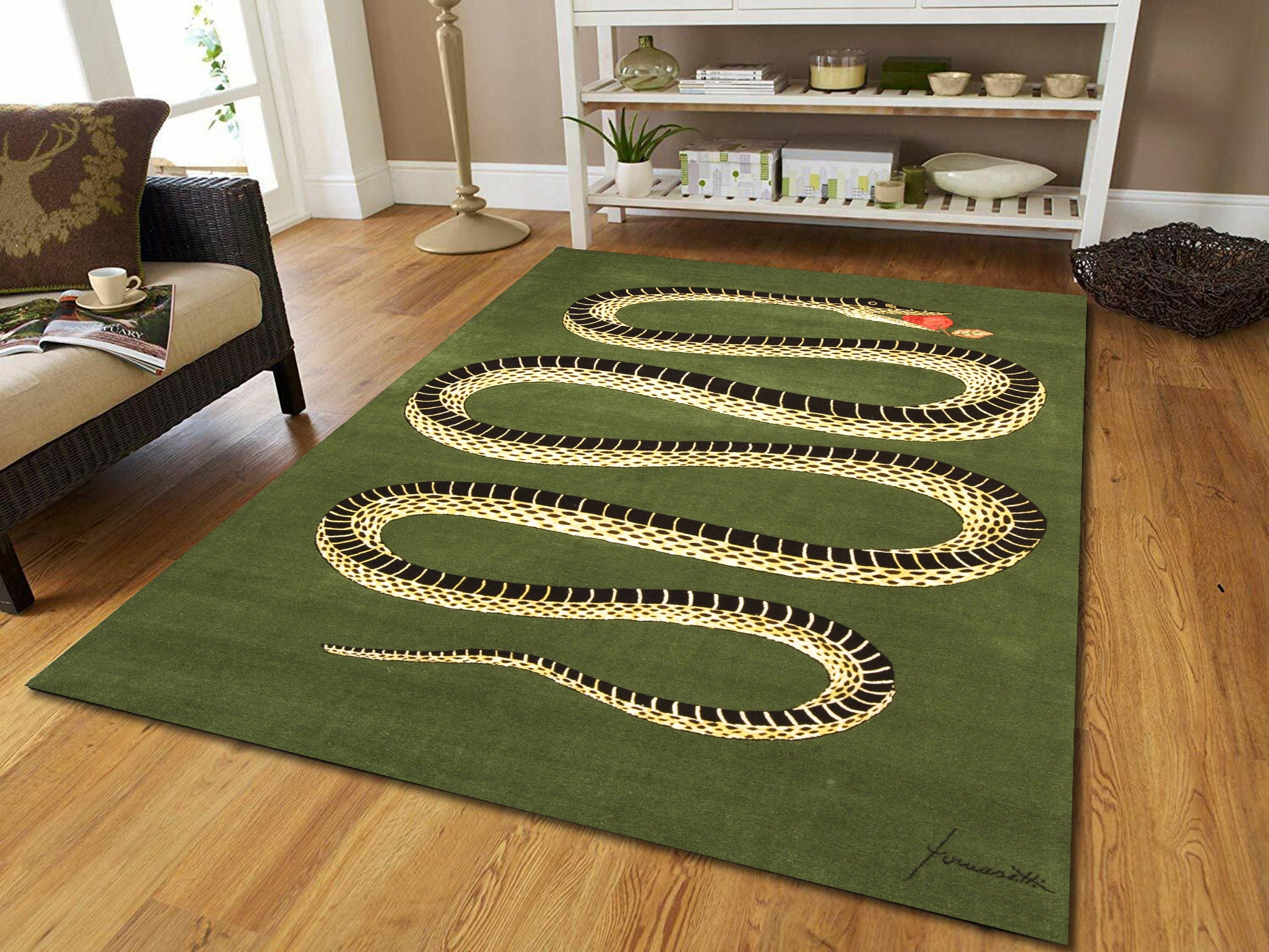 Snake Pattern Rug Rugs, Green Rug, Snake Rug, Animal Rugs, Home Decor ...