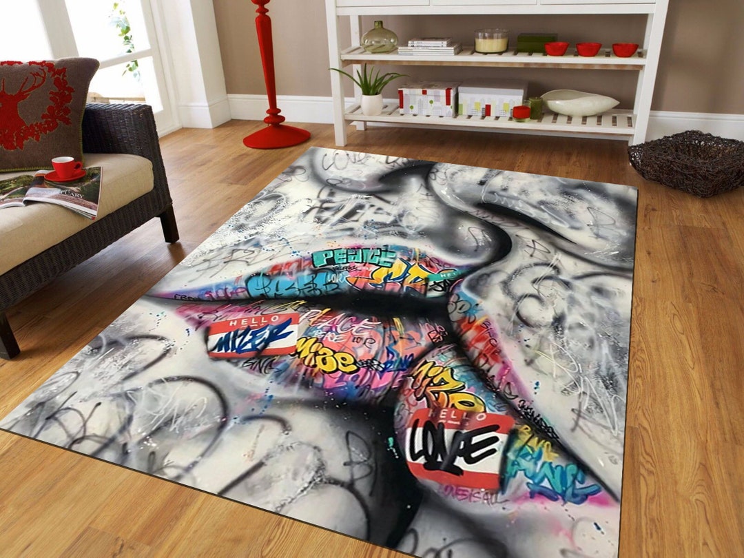Kiss Rug,graffiti Rug,colorful Rug,lips Theme Rug,lips Pattern Rug,pop ...