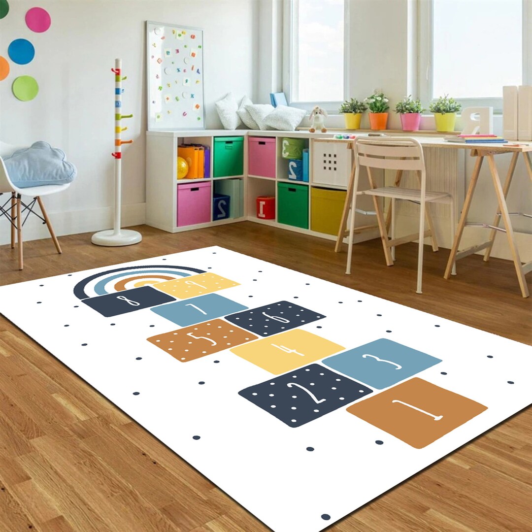 Kids Hopscotch Play Rug, Non-slip Game Rug for Children, Soft Machine ...