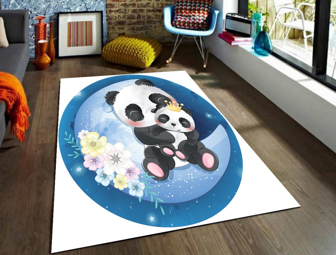 Kid's Rug / Baby Panda Rug / Kids Moon Rug/ Home Decor Rug / Kid's ...