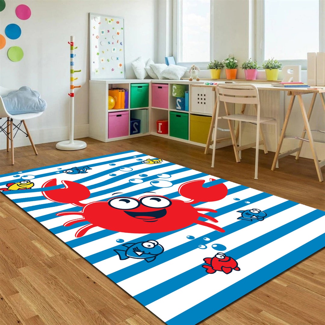 Crab-fish Patterned Carpet,sea Themed Kids Rug,washable Kids Rug,custom ...