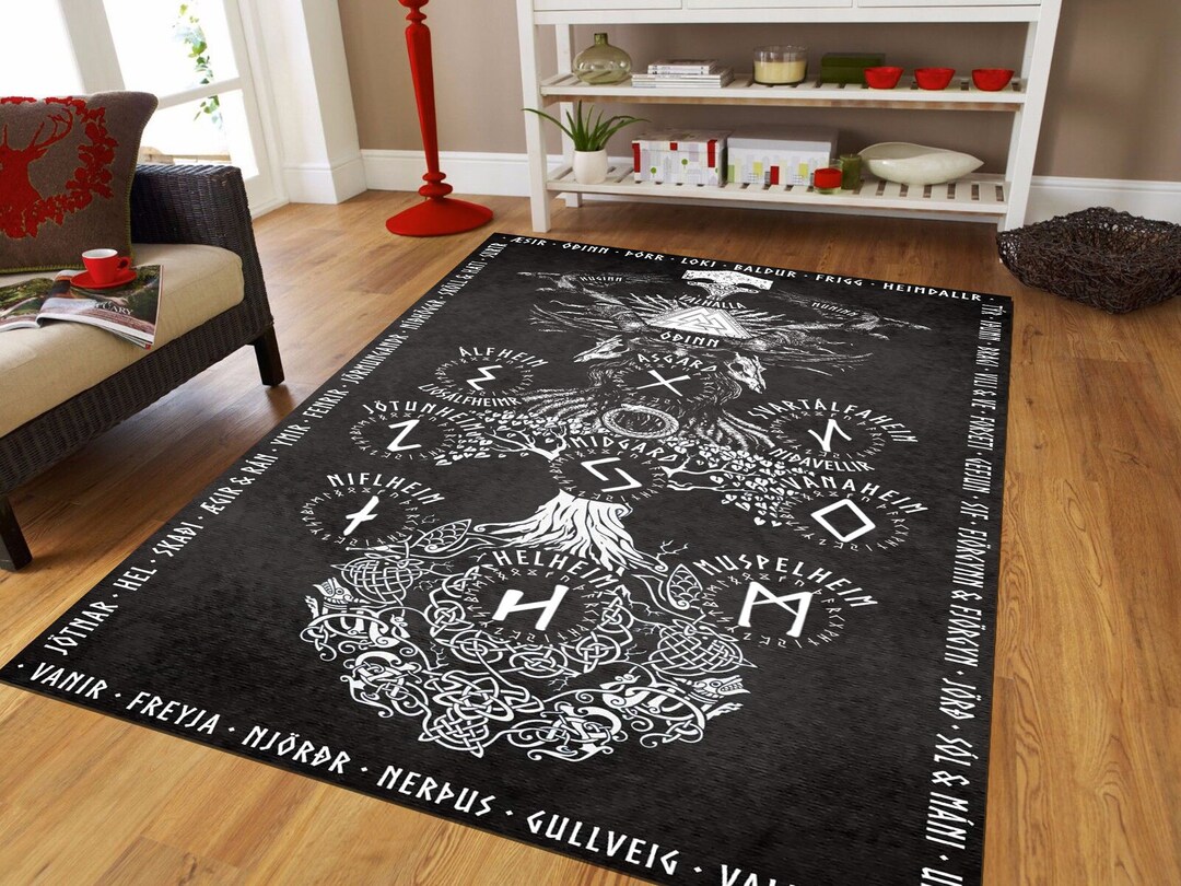 Valknut Norse Pagan Carpet, Scandinavian Decor Carpet, Norse Mythology ...